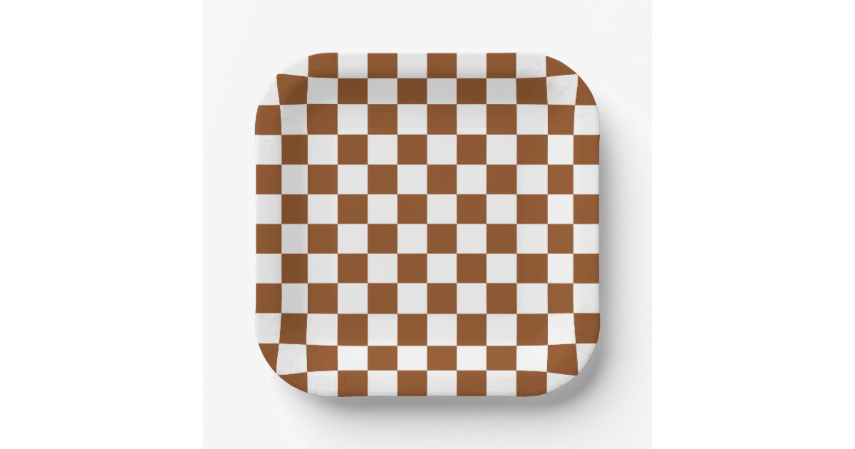 Checkered Brown and White Paper Plates | Zazzle