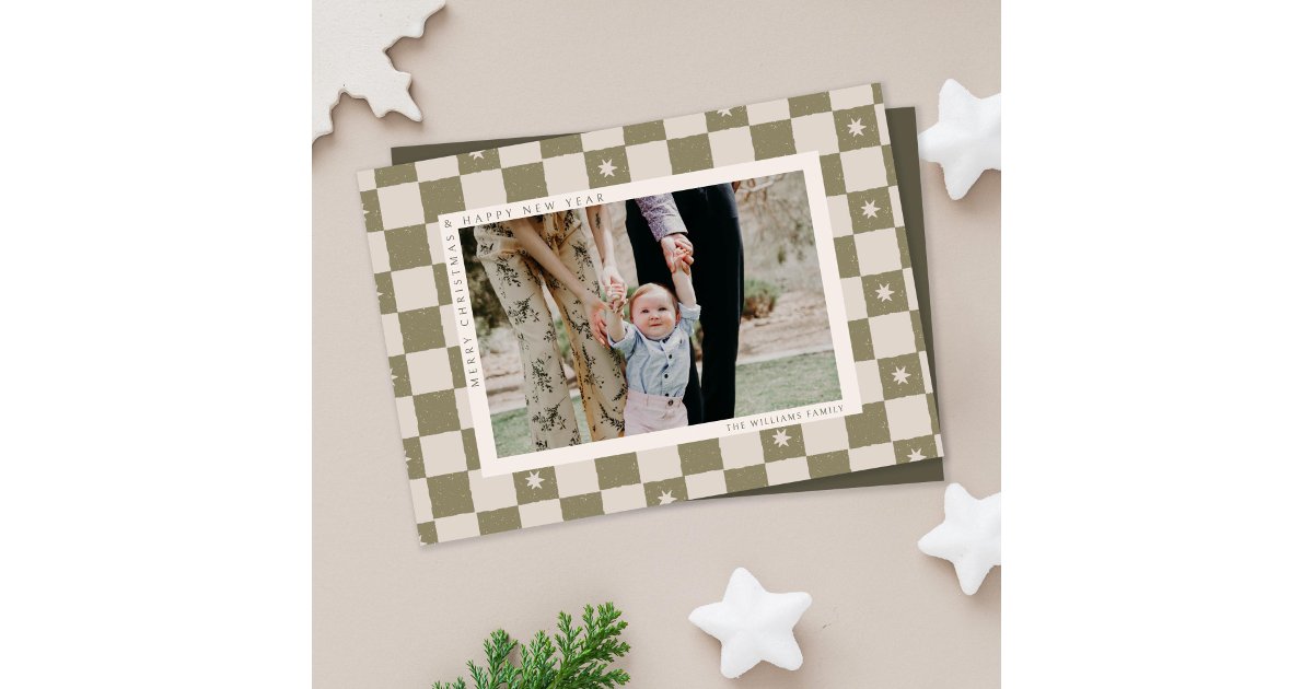 Checkered Christmas Photo Holiday Card | Zazzle