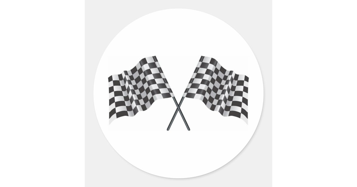 checkered cross flags classic round sticker | Zazzle