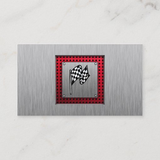 Checkered Flag; brushed aluminum look Business Card | Zazzle