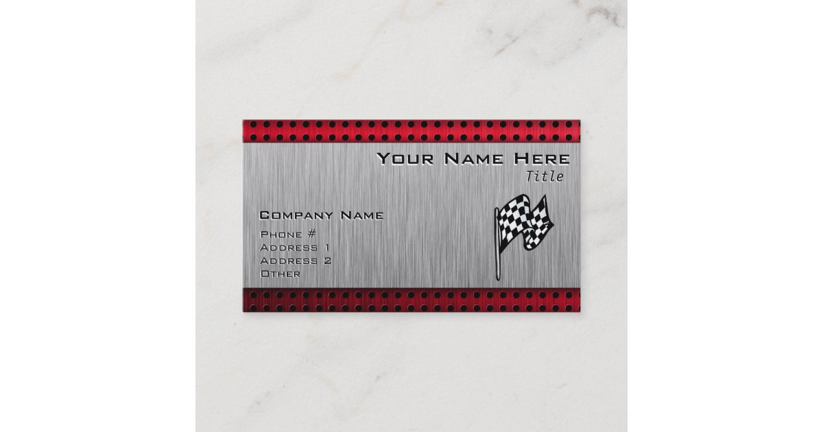 Checkered Flag; brushed aluminum look Business Card | Zazzle