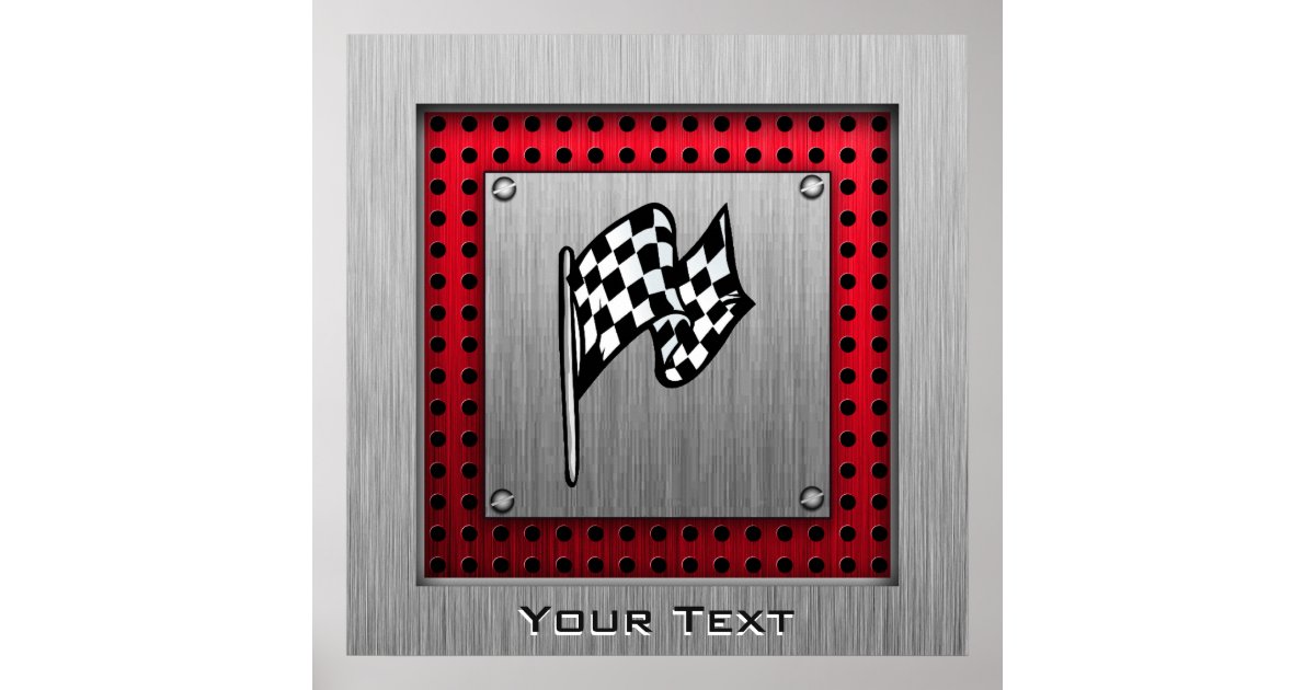 Checkered Flag; brushed aluminum look Poster | Zazzle
