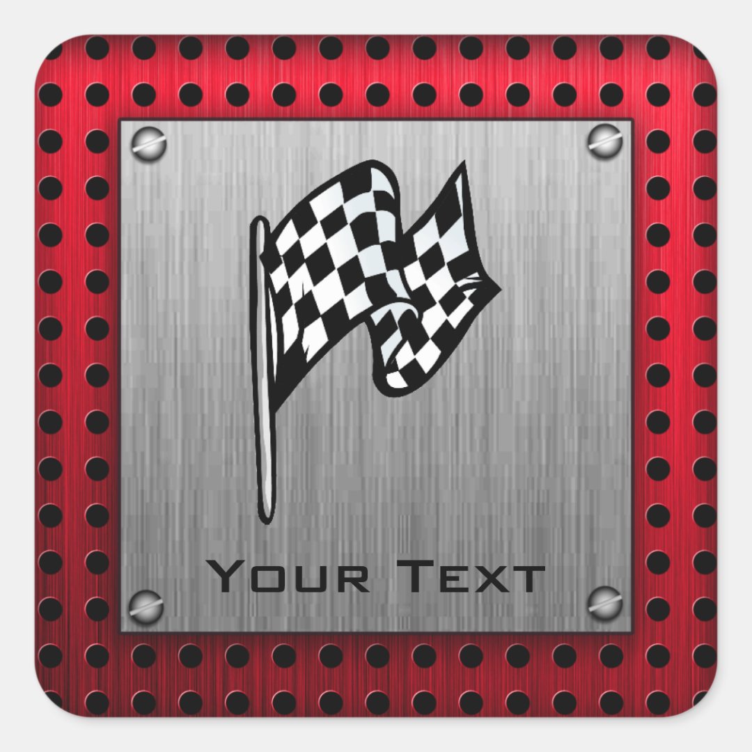 Checkered Flag; brushed aluminum look Square Sticker | Zazzle
