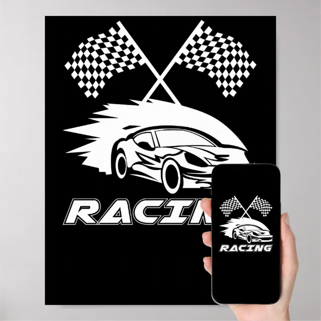 CHECKERED FLAG CAR RACING POSTER | Zazzle