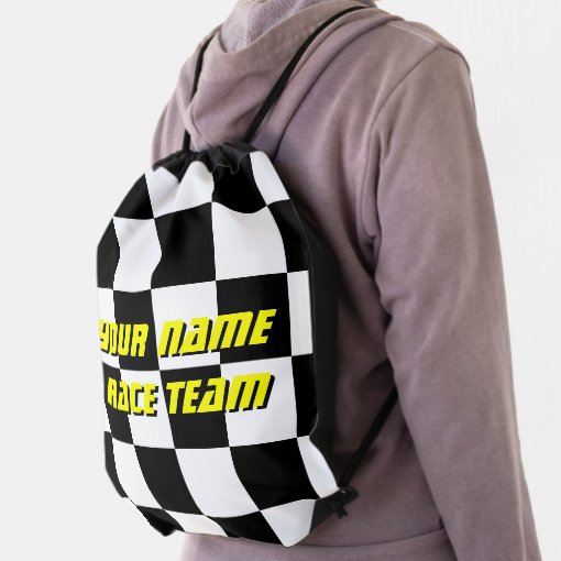 Checkered flag racing team drawstring backpack | Zazzle