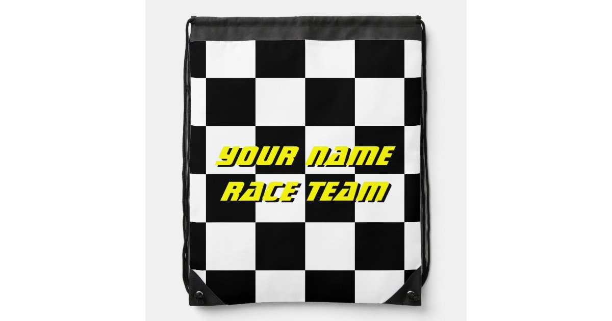 Checkered flag racing team drawstring backpack | Zazzle