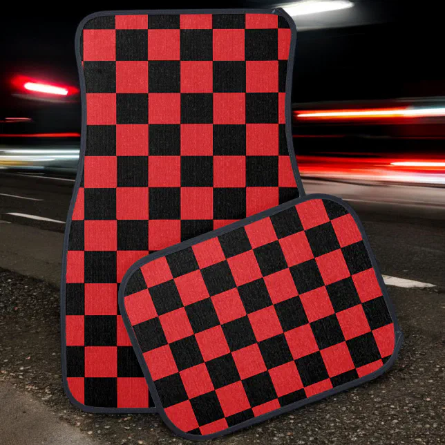 Checkered Flag Red Black Custom Auto Car Car Floor Mat | Zazzle