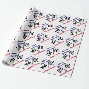 Checkered Flags Happy Birthday Personalized Gift Wrapping Paper | Zazzle