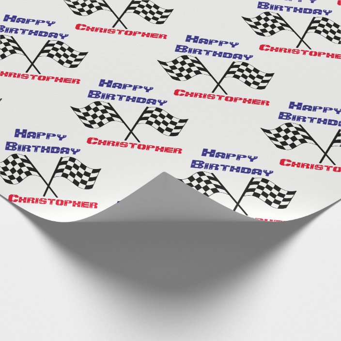 Checkered Flags Happy Birthday Personalized Gift Wrapping Paper ...