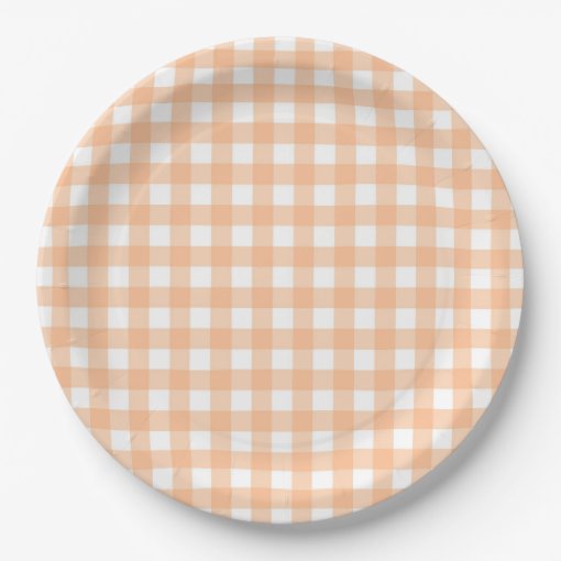 Checkered Gingham Check Plaid Pattern Peach Paper Plates | Zazzle