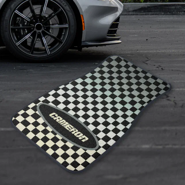Checkered Gray and White Sunset Car Floor Mat | Zazzle