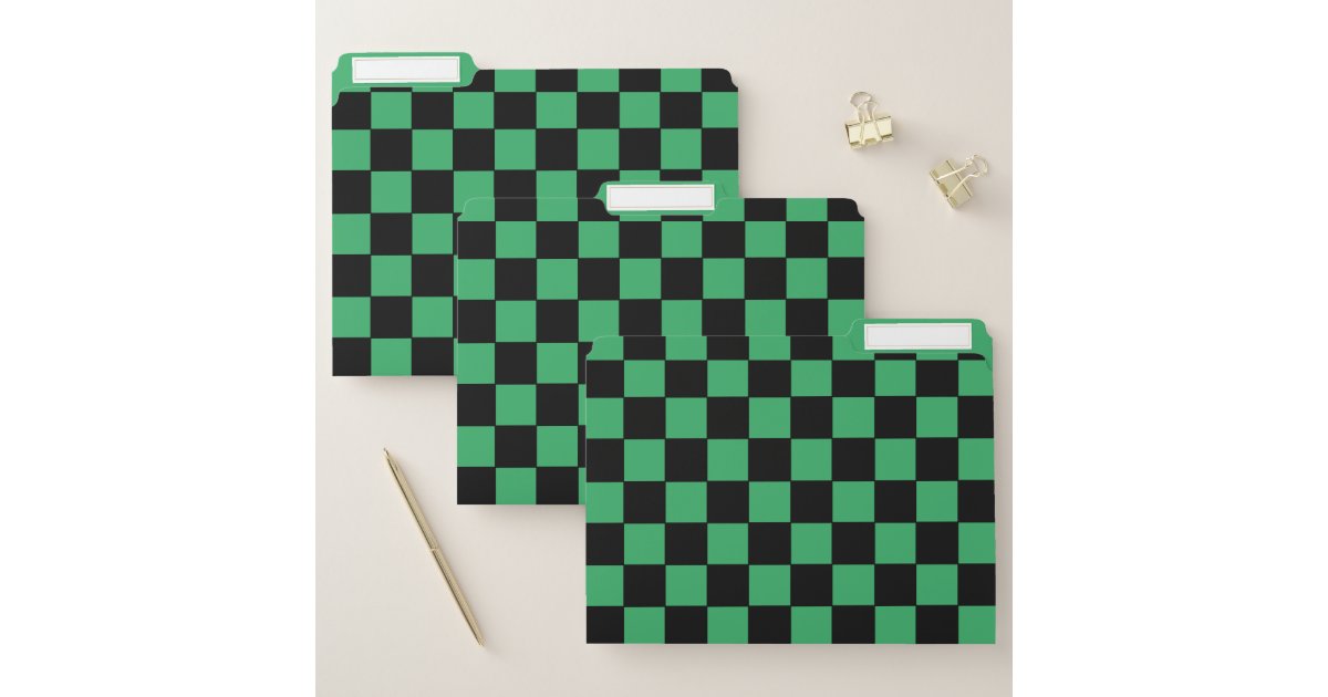 Checkered Green and Black File Folder | Zazzle