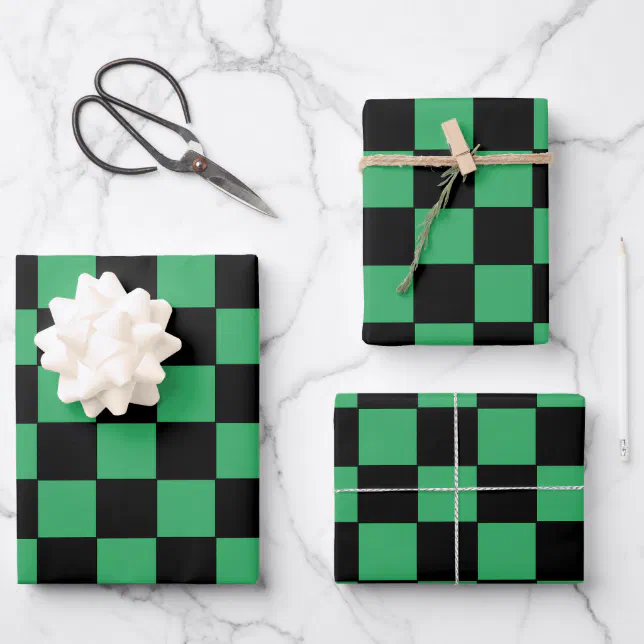 Checkered Green and Black Wrapping Paper Sheets | Zazzle