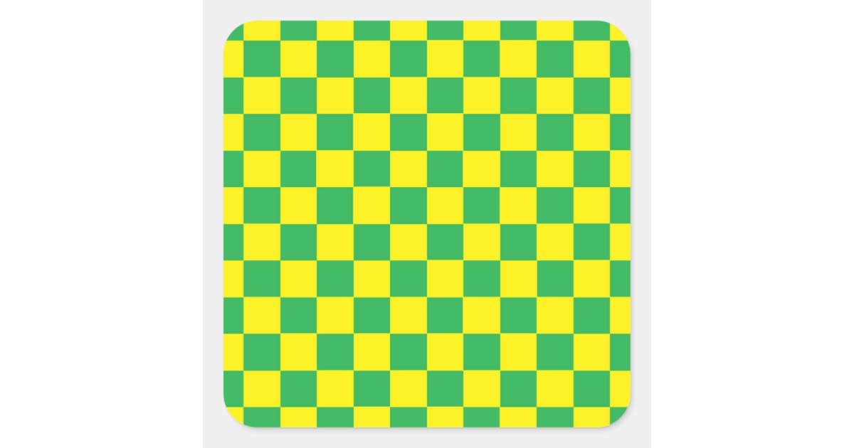 Checkered Green and Yellow Square Sticker | Zazzle