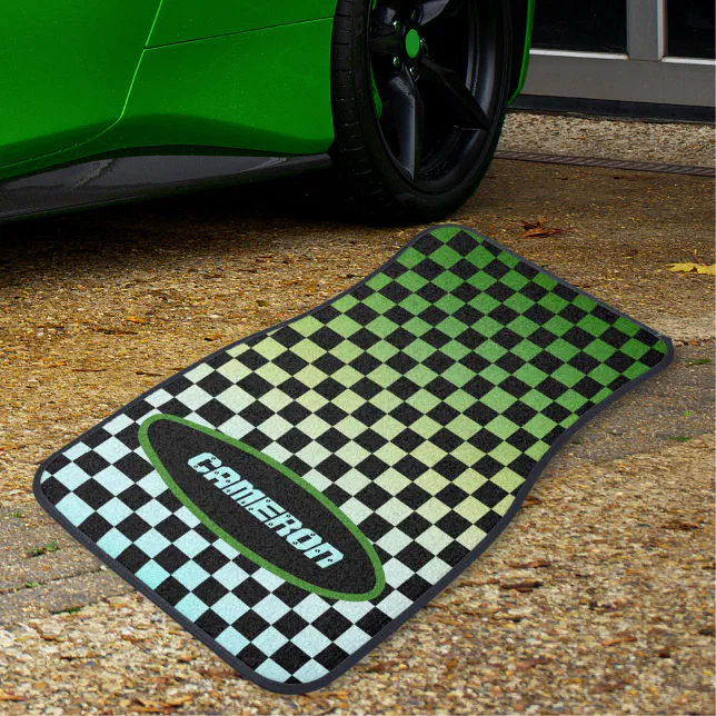 Checkered Green Fade Sunset Car Floor Mat | Zazzle