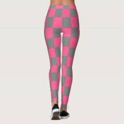Checkered Hot Pink and Charcoal Grey Leggings | Zazzle