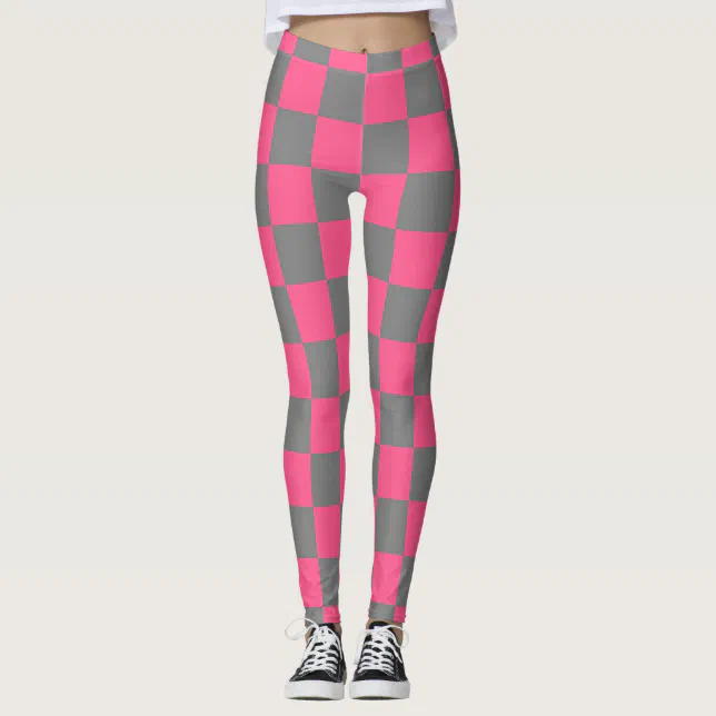 Checkered Hot Pink and Charcoal Grey Leggings | Zazzle