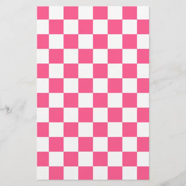 Checkered Hot Pink and White Stationery | Zazzle