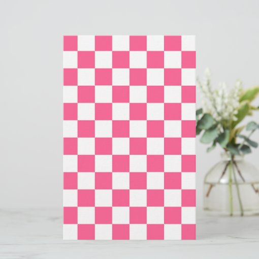 Checkered Hot Pink and White Stationery | Zazzle