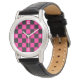 Checkered hot pink black geometric retro w numbers watch | Zazzle