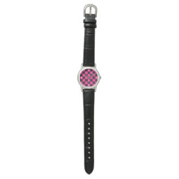 Checkered hot pink black geometric retro w numbers watch | Zazzle
