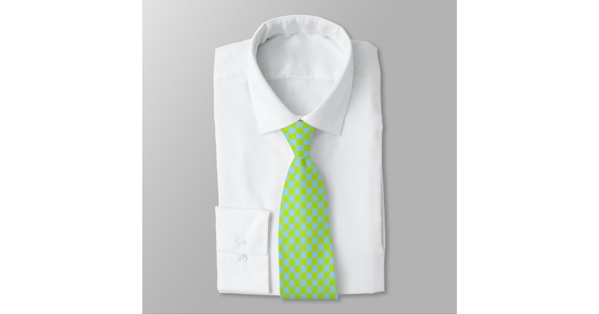 Checkered Lime Green and Pastel Blue Neck Tie | Zazzle
