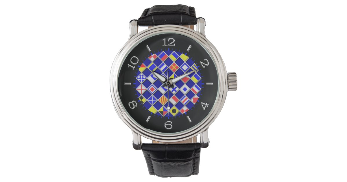 Checkered Nautical Flags Dial Watch | Zazzle