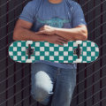 checkered pattern (teal) skateboard | Zazzle