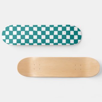 checkered pattern (teal) skateboard | Zazzle