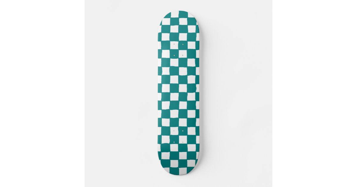 checkered pattern (teal) skateboard | Zazzle