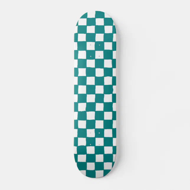 checkered pattern (teal) skateboard | Zazzle