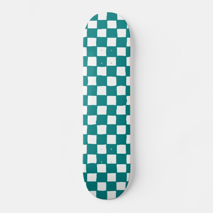 checkered pattern (teal) skateboard | Zazzle