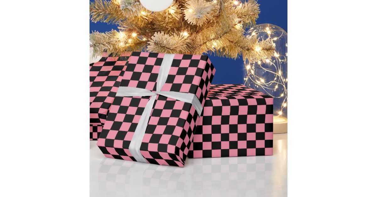 Checkered Pink and Black Wrapping Paper | Zazzle