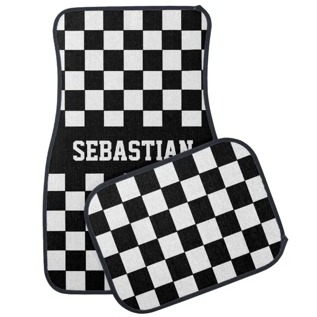 Checkered Racing Flag Personalized Car Floor Mat | Zazzle
