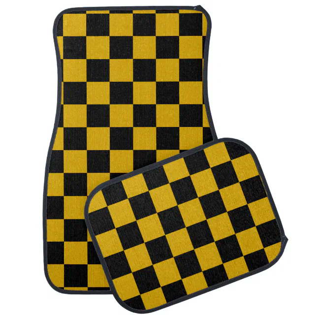 Checkered Racing Retro Yellow Car Floor Mat | Zazzle