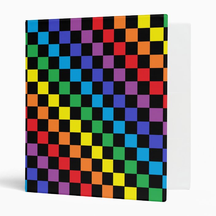 Checkered Rainbow Black 3 Ring Binder | Zazzle