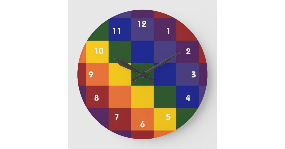 Checkered Rainbow Large Clock | Zazzle