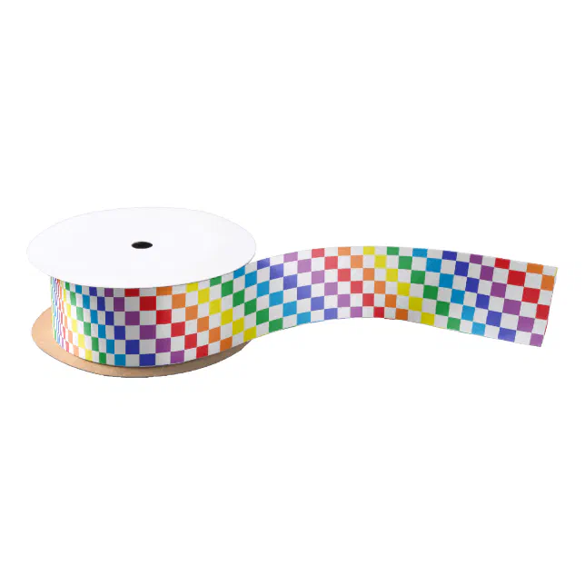 Checkered Rainbow Satin Ribbon | Zazzle
