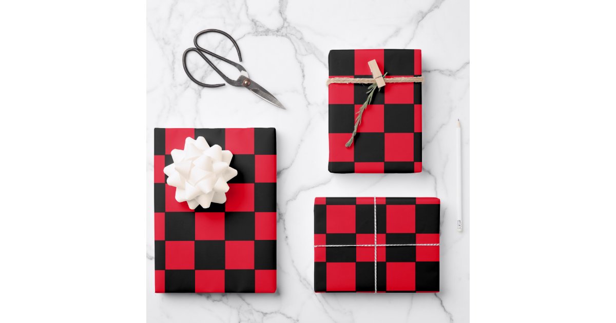 Checkered Red and Black Wrapping Paper Sheets | Zazzle