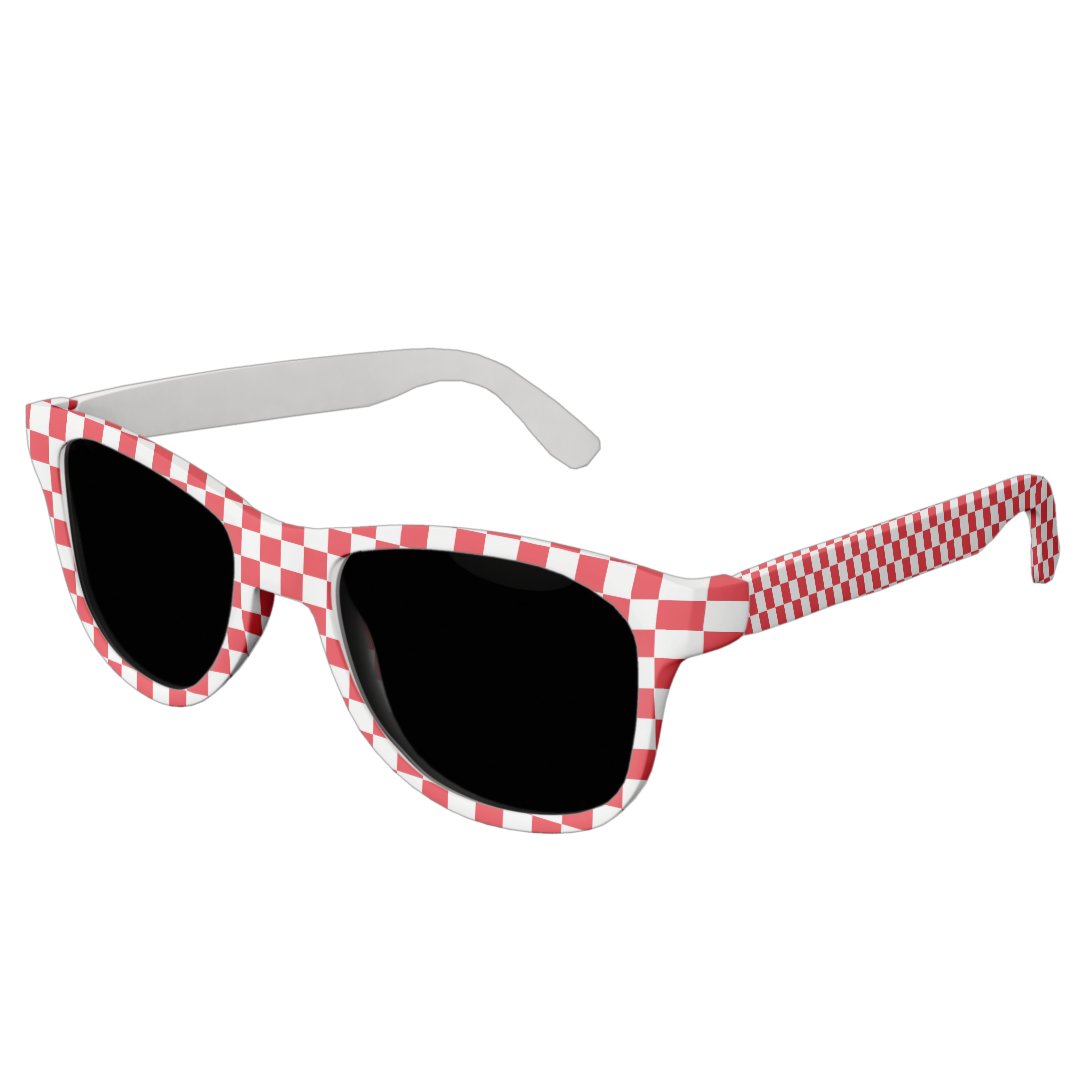 Checkered Red and White Sunglasses | Zazzle