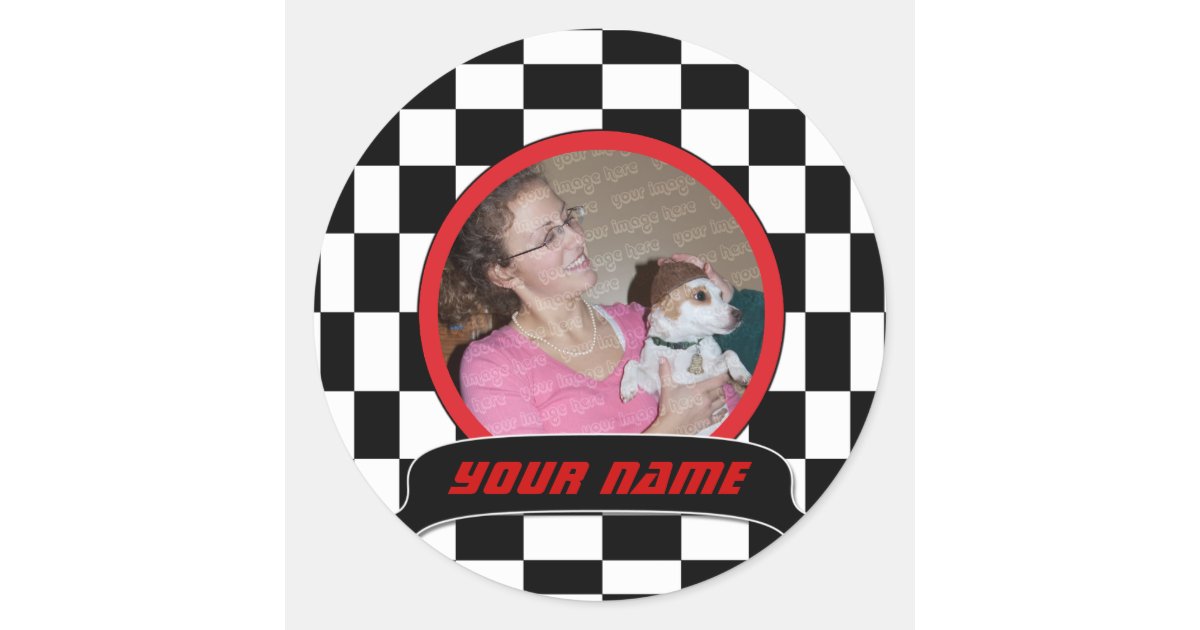 Checkered Square Classic Round Sticker | Zazzle