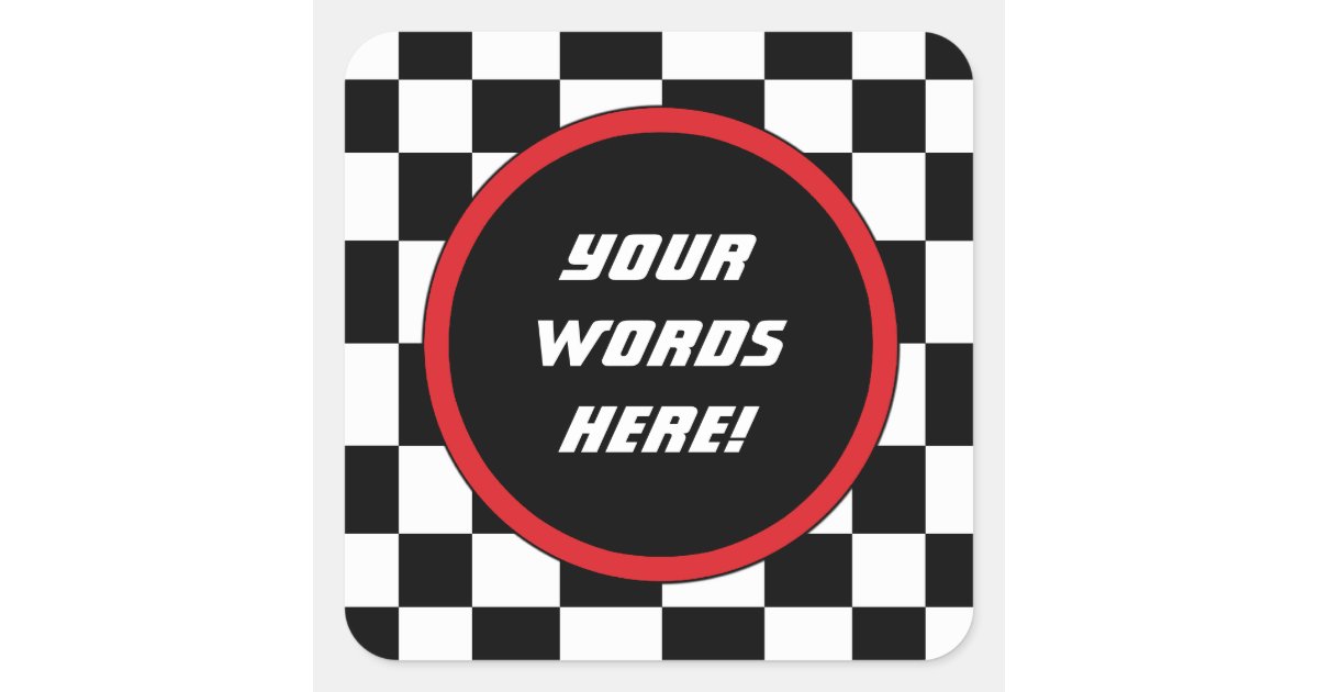 Checkered Square Custom Text Square Sticker | Zazzle