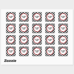 Checkered Square Party Guest Name Stickers | Zazzle
