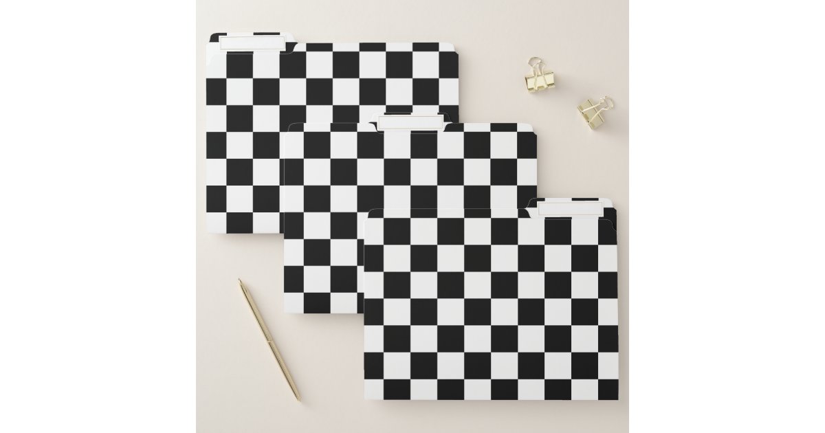Checkered squares black and white geometric retro file folder | Zazzle