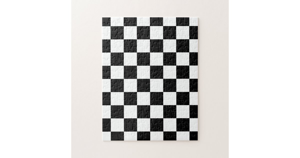 Checkered squares black and white geometric retro jigsaw puzzle | Zazzle