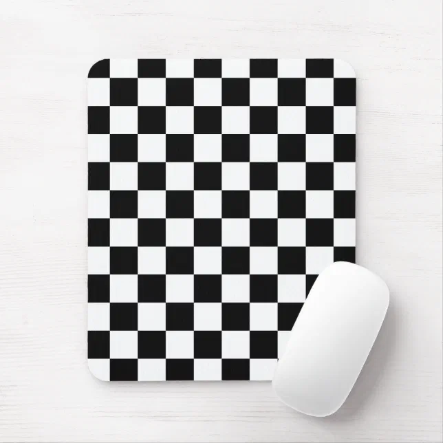 Checkered squares black and white geometric retro mouse pad | Zazzle