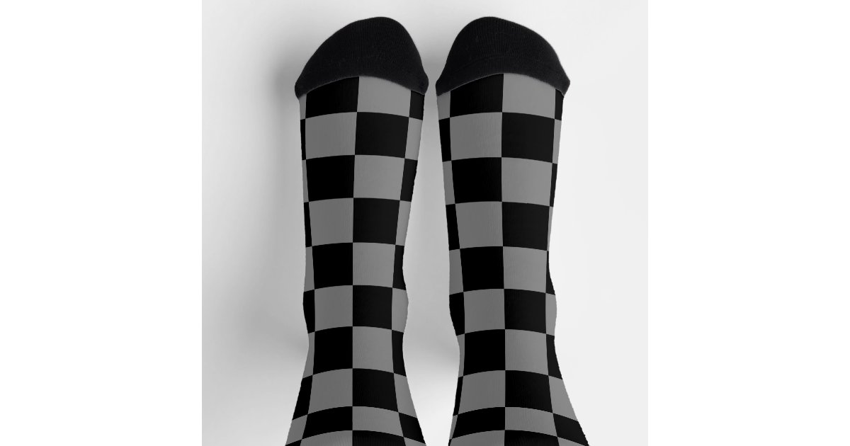 Checkered squares gray black geometric retro socks | Zazzle