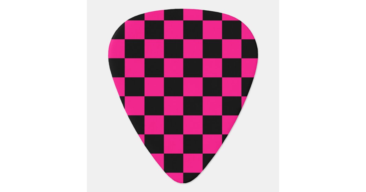 Checkered squares hot pink black geometric retro guitar pick | Zazzle