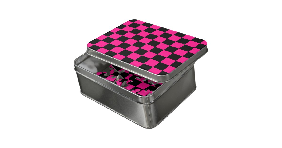 Checkered squares hot pink black geometric retro jigsaw puzzle | Zazzle