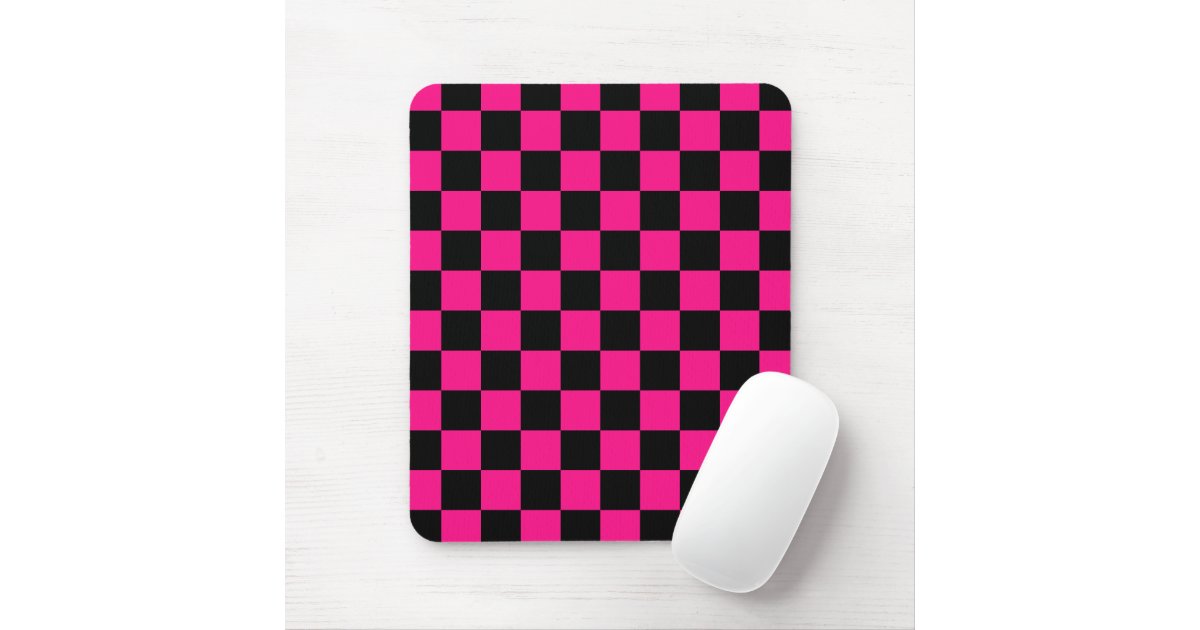Checkered squares hot pink black geometric retro mouse pad | Zazzle
